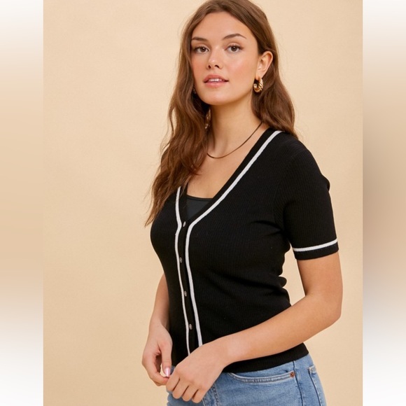 Hem & Thread | Sweaters | 41 Cardigan Sweater Cropped Ribbed Button ...